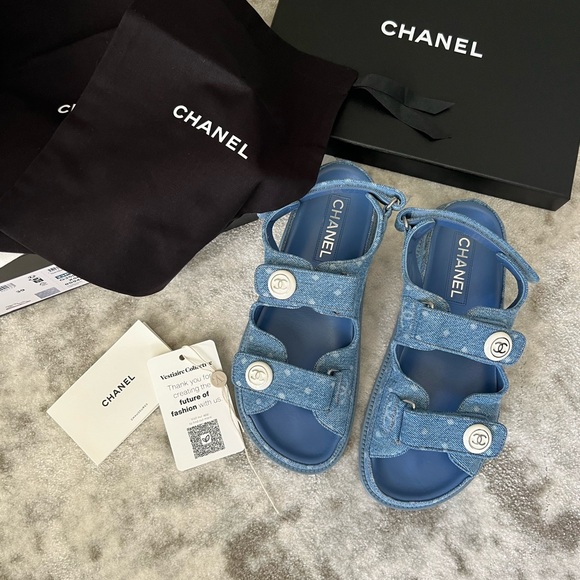CHANEL | Shoes | Chanel Dad Sandals Cloth Denim | Poshmark